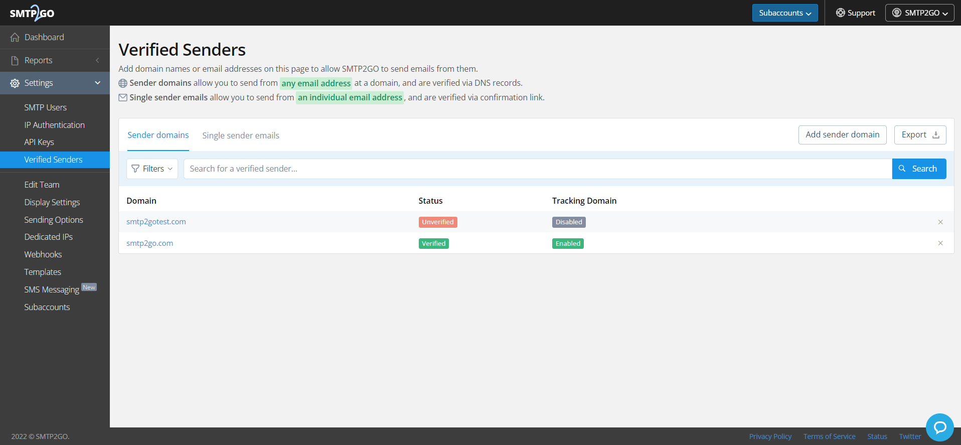 Verified Senders: Sender Domain vs Single Sender Emails – SMTP2GO Support